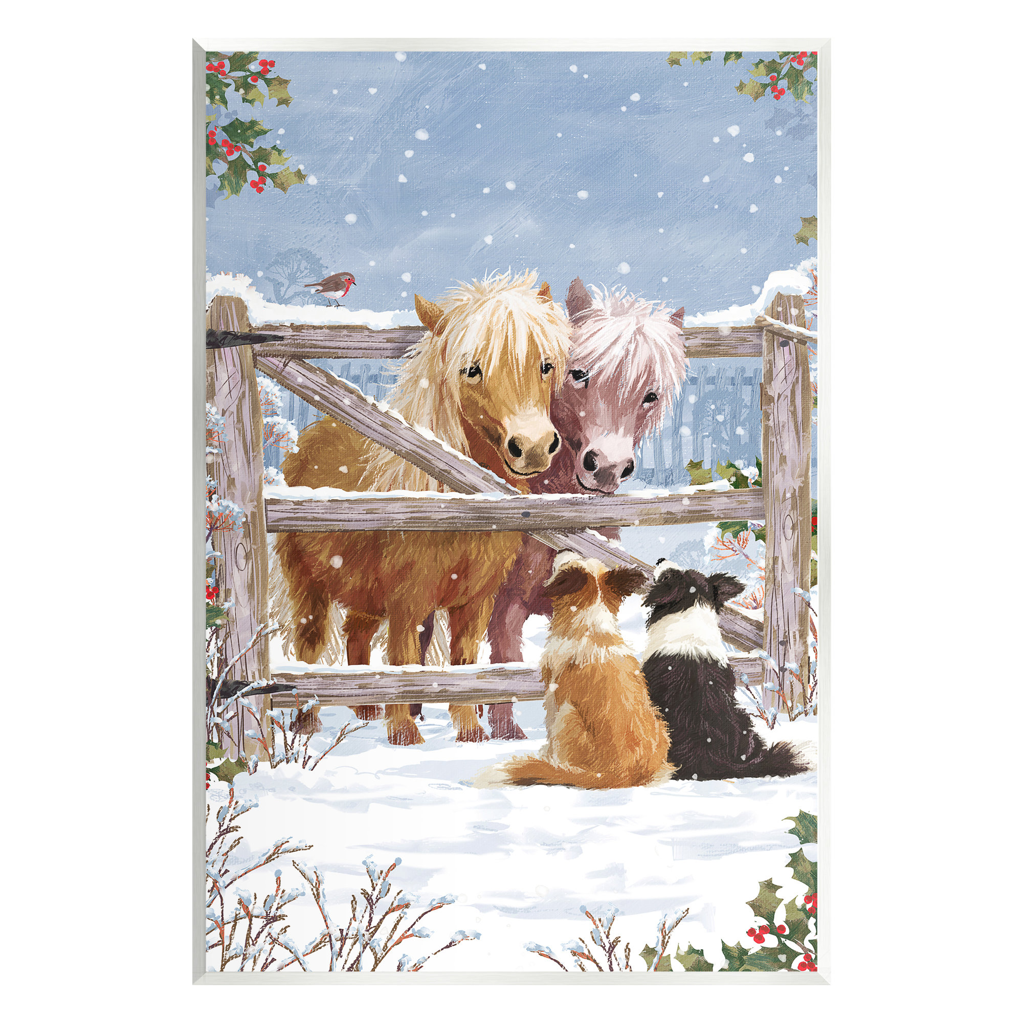 Stupell Industries Ponies & Dogs Winter Farm Scene by Pip Wilson Painting | Wayfair